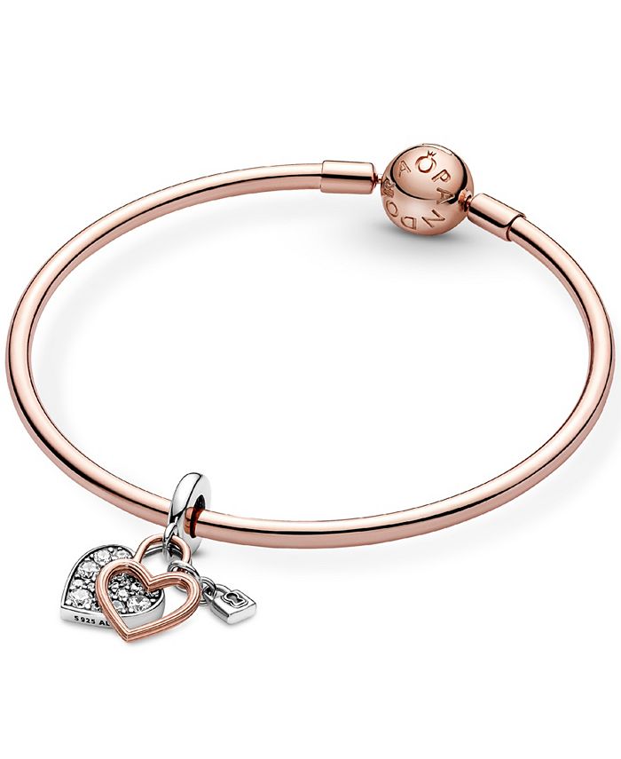 Pandora Cubic Zirconia Heart Padlock Double Dangle Charm - Macy's