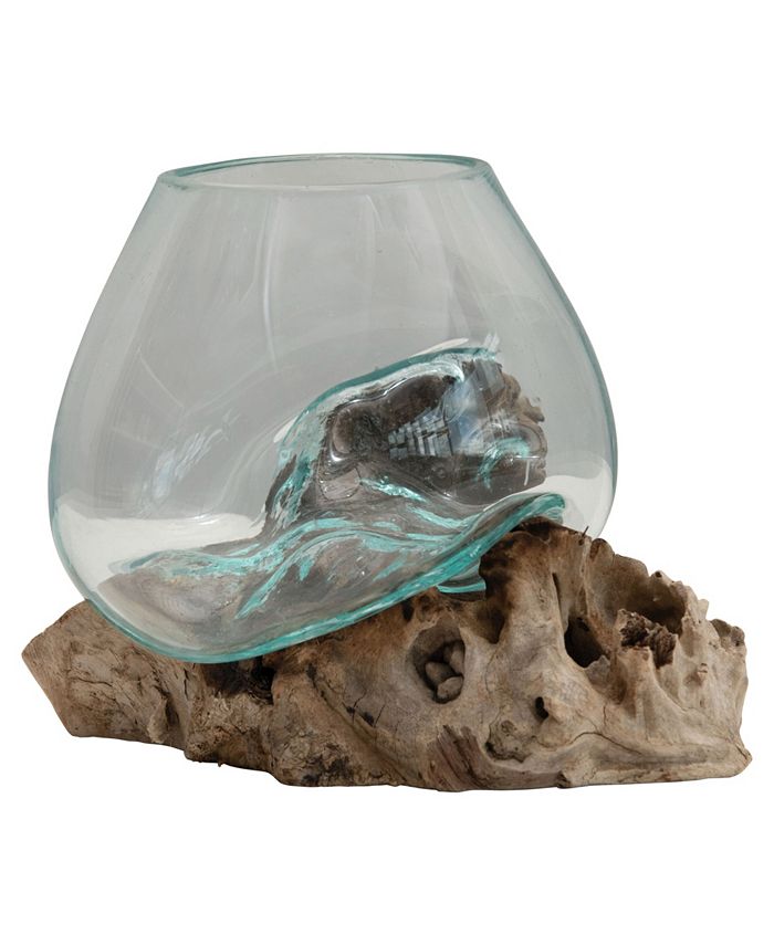 Storied Home Glass Planter, Vase On Natural Wood Base - Macy's