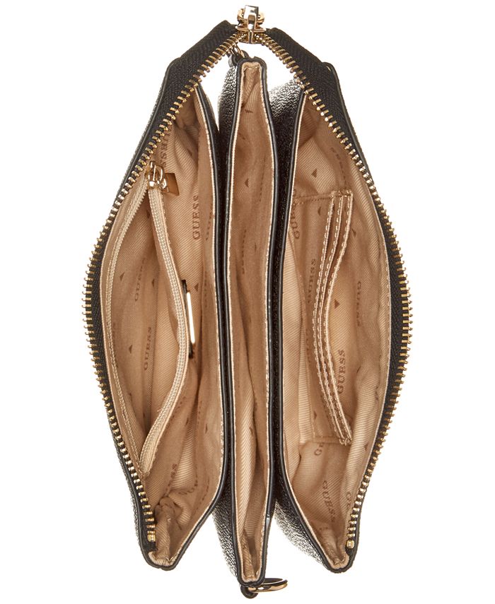 GUESS Latona Monogram Mini Triple Compartment Wristlet Crossbody - Macy's