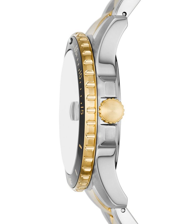 Fossil Men's Blue Dive Three-Hand Date Two-Tone Stainless Steel Watch ...