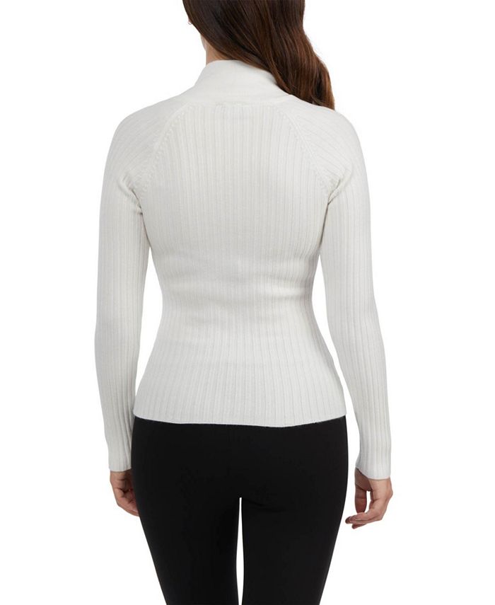 Bebe Women's Ribbed Zip Front Sweater with Fold Over Collar - Macy's