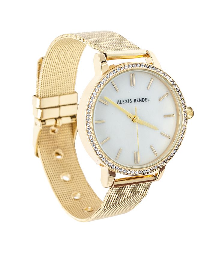 Jessica Carlyle Women's Quartz Shiny Gold-Tone Mesh Watch 35mm Gift Set ...