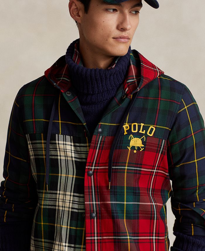 Polo Ralph Lauren Men's Plaid Patchwork Hooded Shirt Jacket - Macy's