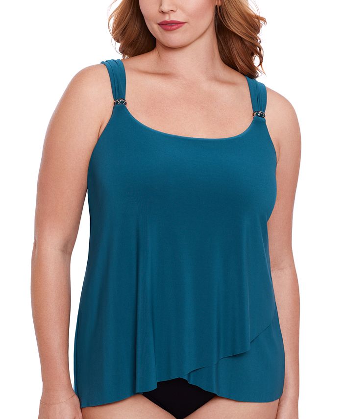 Miraclesuit Plus Size Razzle Dazzle Asymmetrical-Drape Tankini Top - Macy's