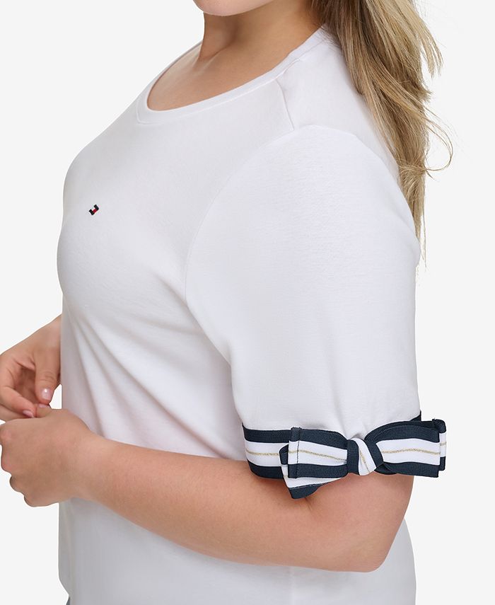 Tommy Hilfiger Plus Size Cotton Tie-Sleeve Tee - Macy's