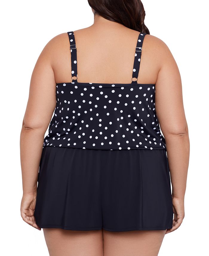 Swim Solutions Plus Size Polka Dot Swim Romper One Piece, Created for ...