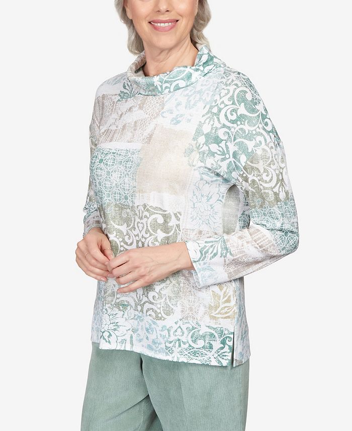 Alfred Dunner Petite St.Moritz Shimmer Medallion Patchwork Cowl Neck ...