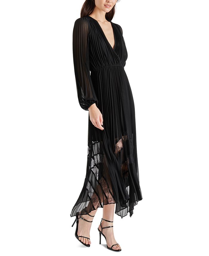 Steve Madden Women's Ari Pleated Chiffon Long-Sleeve Dress - Macy's
