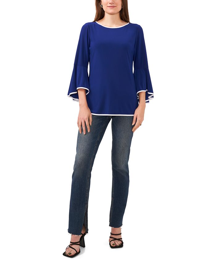 Sam & Jess Petite Contrast-Trim Bell-Sleeve Top - Macy's