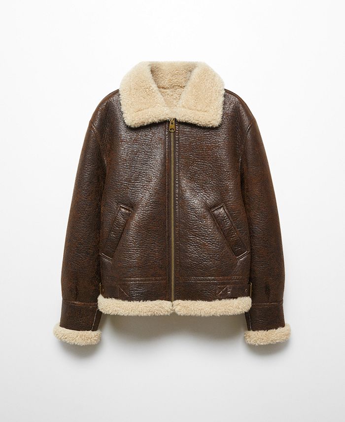 MANGO Women's Vintage-Like Effect Shearling Jacket - Macy's