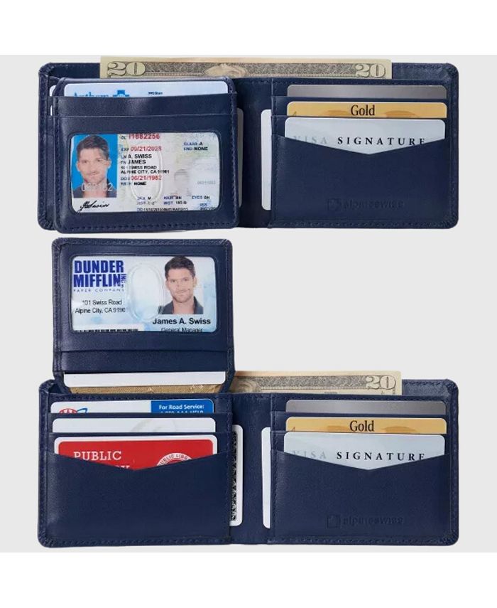 Alpine Swiss Mens Genuine Leather Wallet Passcase Bifold RFID Safe 2 ID Windows - Macy's