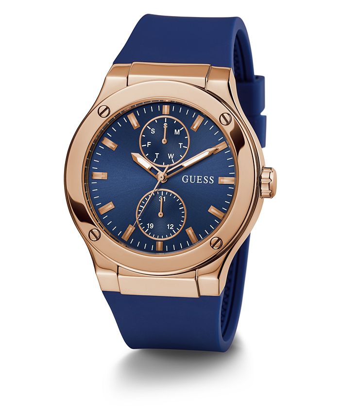 GUESS Men's Multi-Function Blue Silicone Watch 45mm - Macy's
