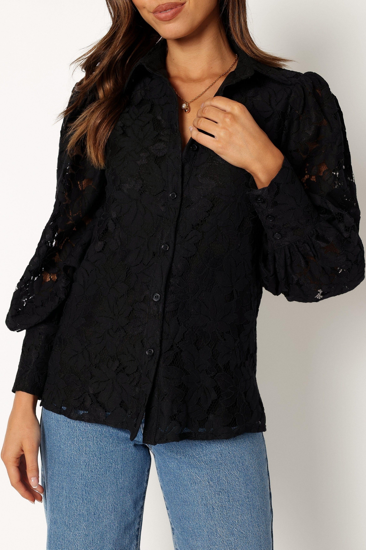 Click here for Petal and Pup Tadeo Lace Shirt - Black prices