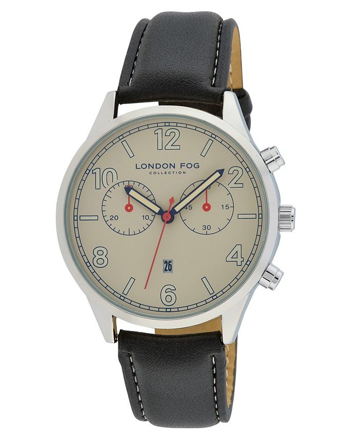 London Fog Multi Function Black Faux Leather Watch 42mm - Macy's