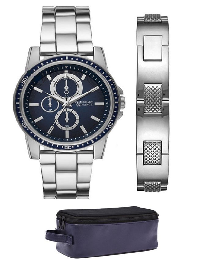 American Exchange Men's Quartz Silver-Tone Alloy Watch 43mm Gift Set ...