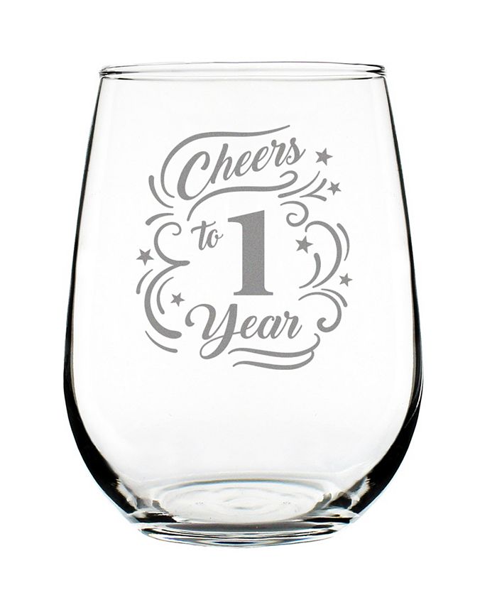 Bevvee Cheers to 1 Year 1st Anniversary Gifts Stem Less Wine Glass, 17 oz - Macy's