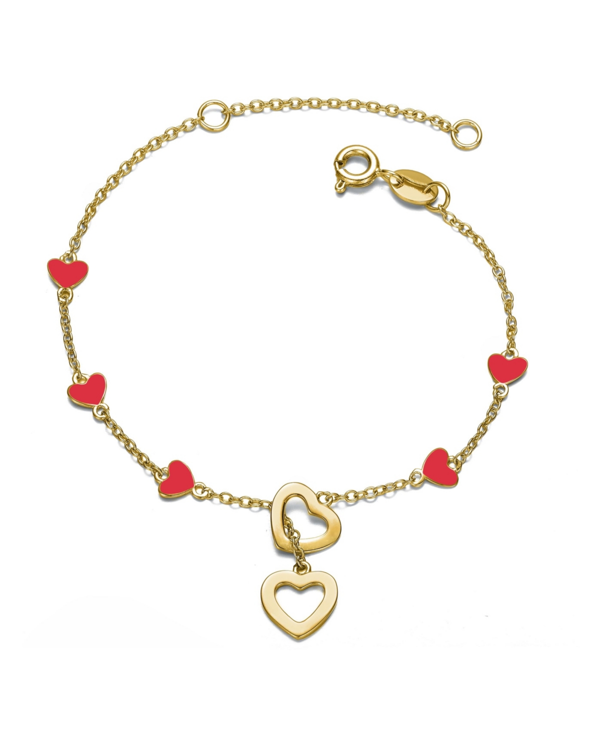 Click here for 14K Gold Plated Double Halo Dangle & Red Heart Ena... prices