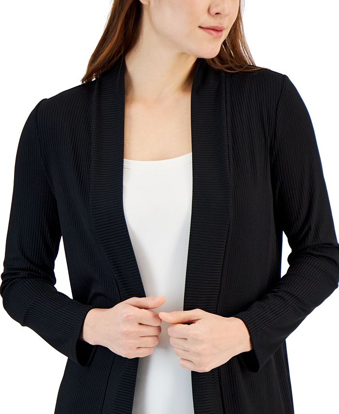Anne Klein Women's Open-Front Long-Sleeve Ribbed-Knit Cardigan - Macy's