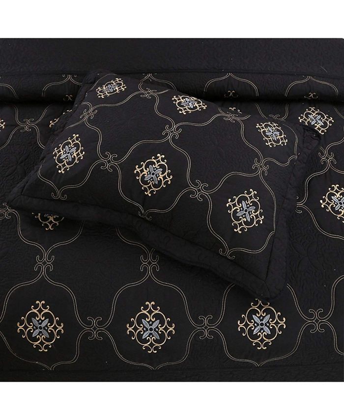 MarCielo 3 Piece Quilted Embroidery Quilts Bedspreads Set Emma Queen ...