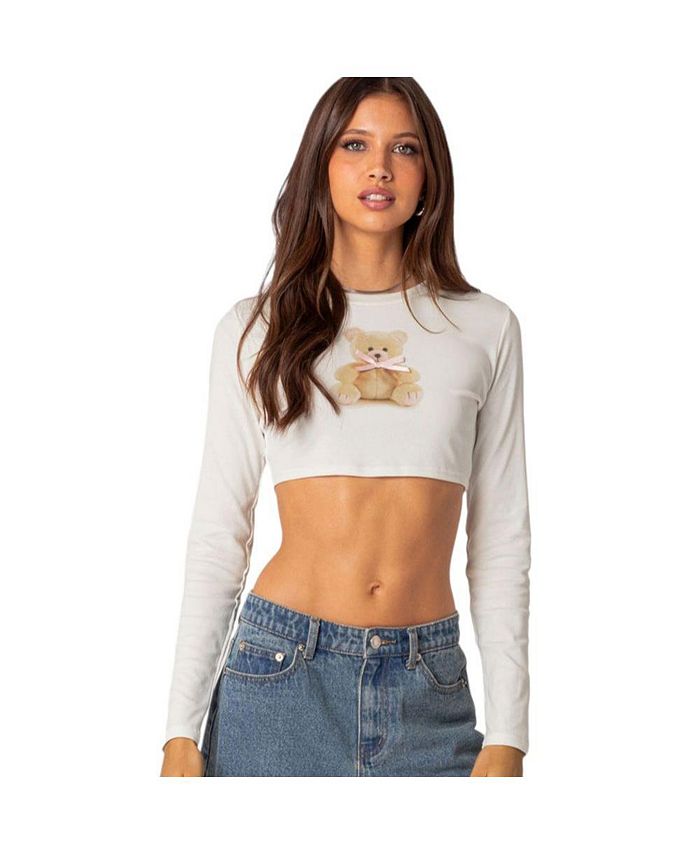 Edikted Women's Ted cropped long sleeve t shirt - Macy's