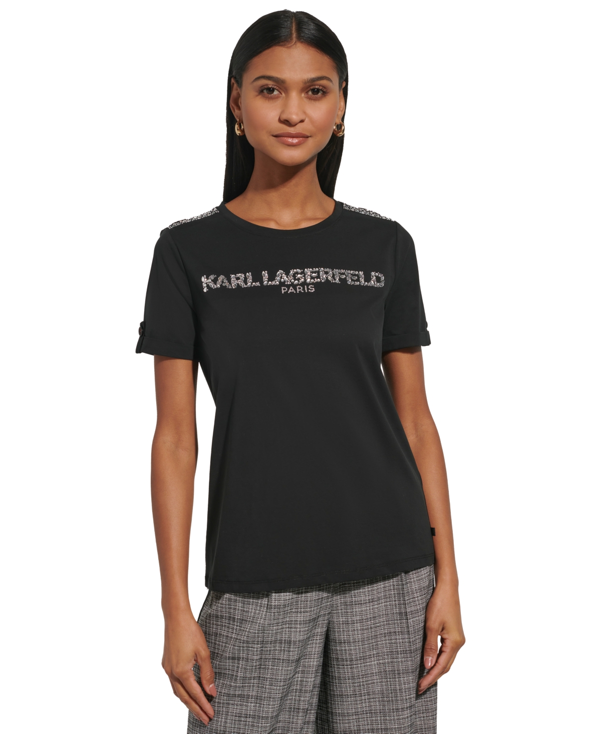 Karl Lagerfeld Women's Embellished Logo T-shirt In Black | ModeSens Karl Lagerfeld Women's Embellished Logo T-shirt In Black | ModeSens