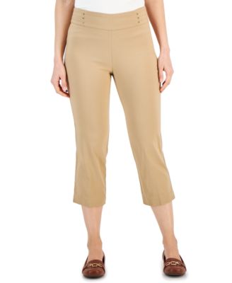 JM Collection Women's Pull On Slim-Fit Rivet Detail Cropped Pants ...