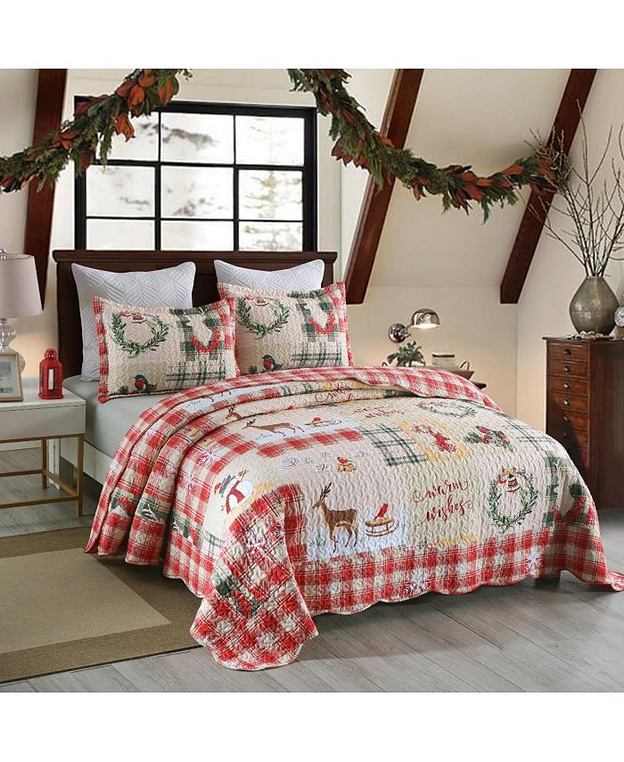 MarCielo 3 Piece Christmas Quilt Bedspread Set B021 - Queen - Macy's