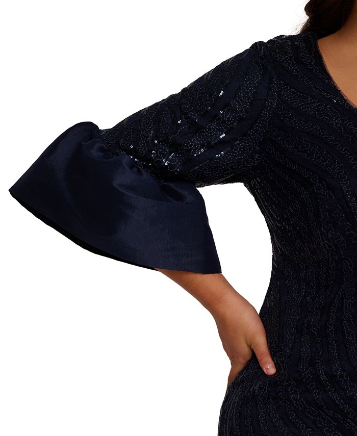 Adrianna Papell Plus Size Sequined Bell-Sleeve Sheath Dress - Macy's
