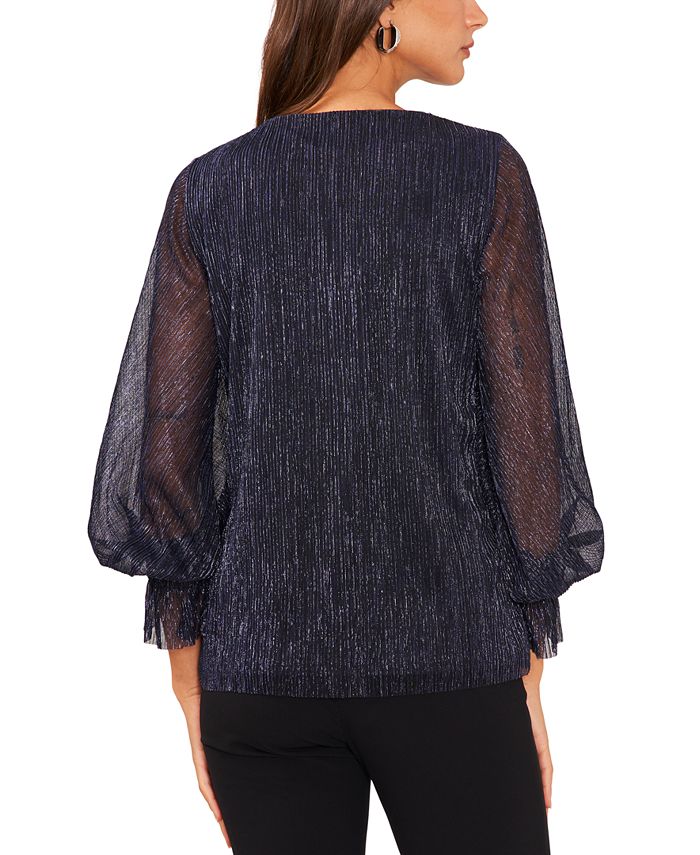 MSK Metallic V-Neck Smocked-Cuff Top - Macy's