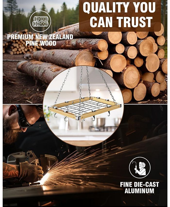 Cooks Standard Ceiling Mounted Wooden Pot Rack with Metal Grate ...