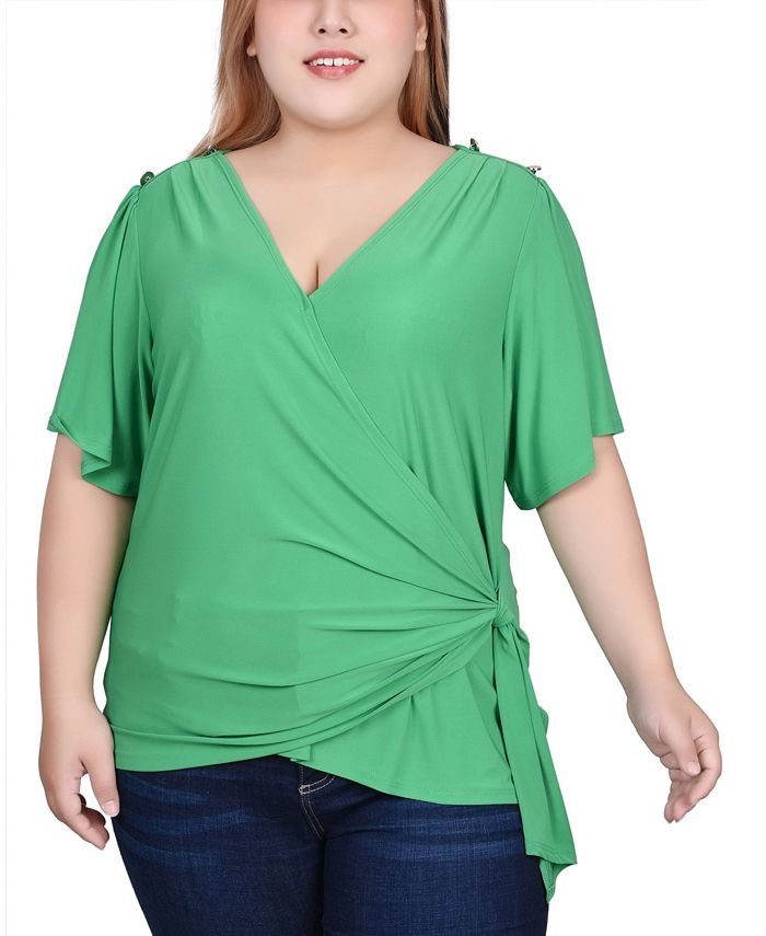 NY Collection Plus Size Short Sleeve Wrap Top - Macy's