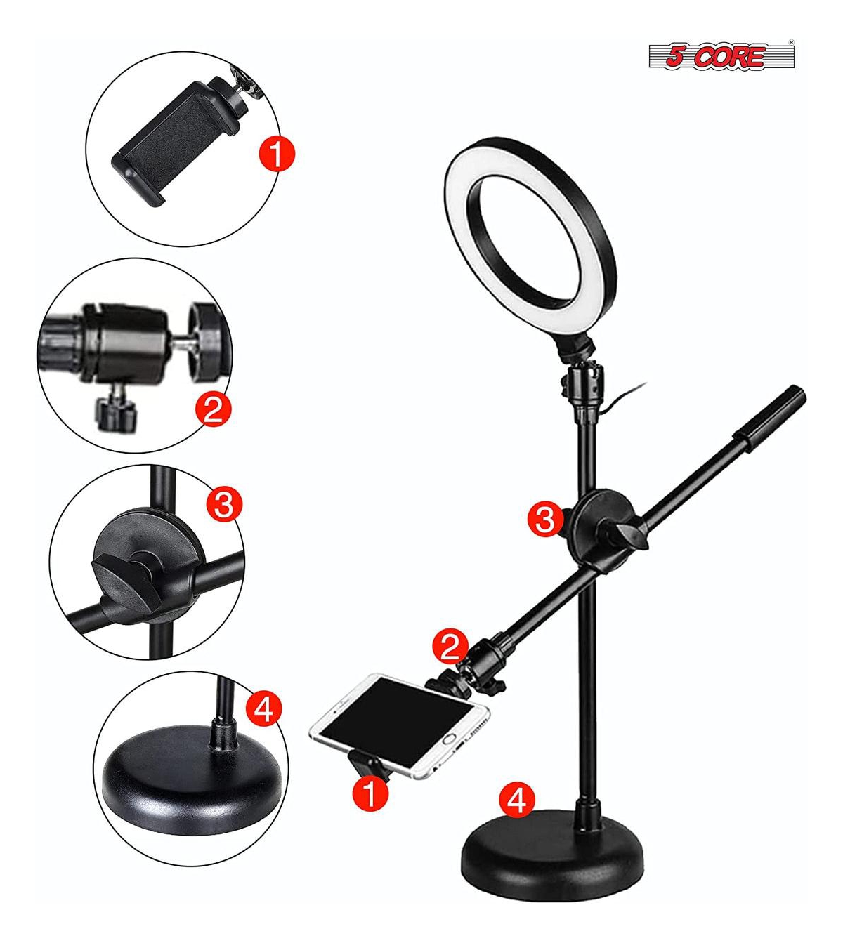 5 Core 6'' Ring Light Overhead Phone Mount Led Circle Lights 360â ...