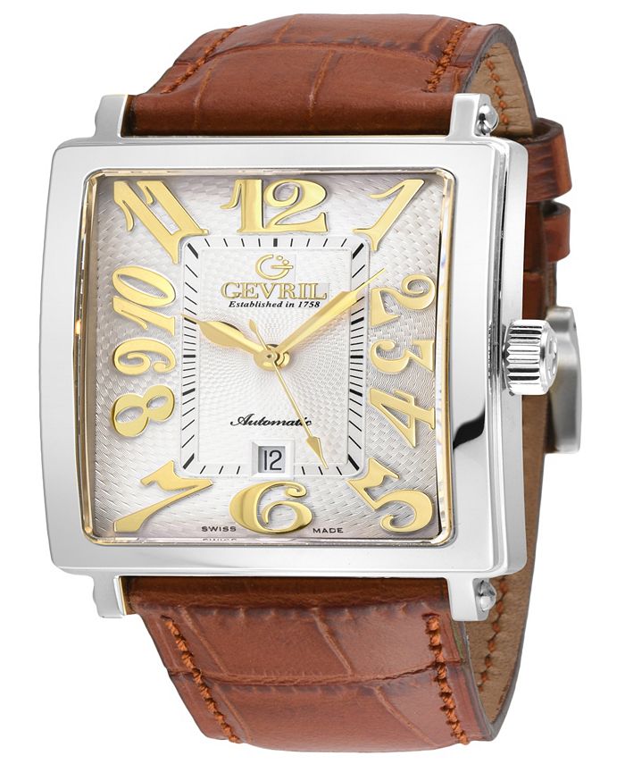 Gevril Men's Avenue of Americas Light Brown Leather Watch 44mm - Macy's