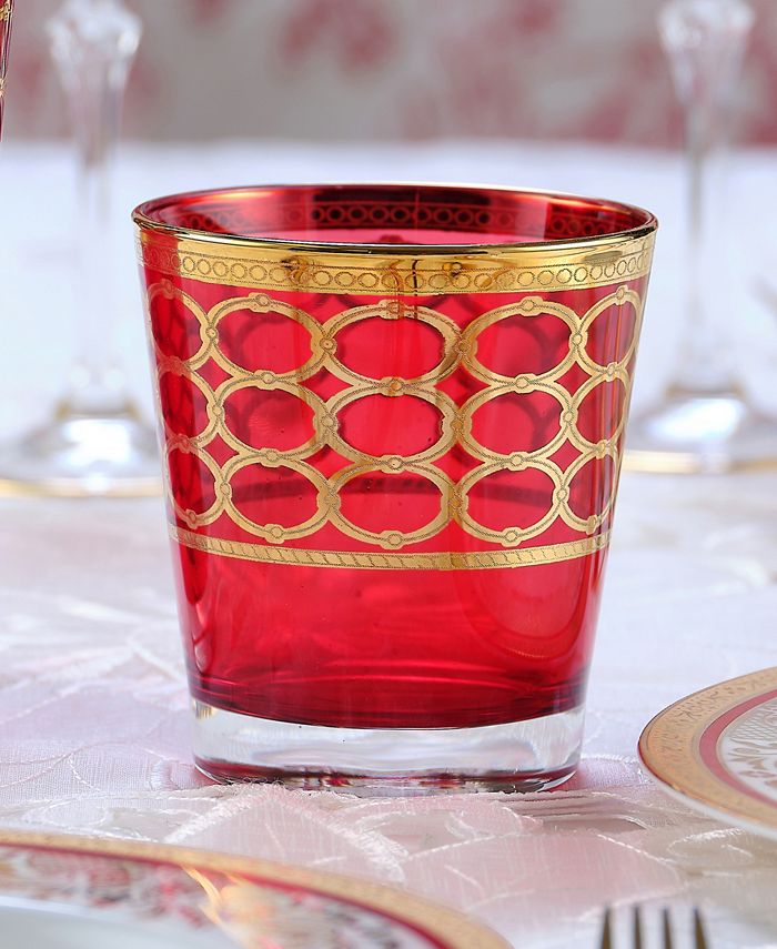Lorren Home Trends Deep Red Colored Double Old Fashion with Gold-Tone ...