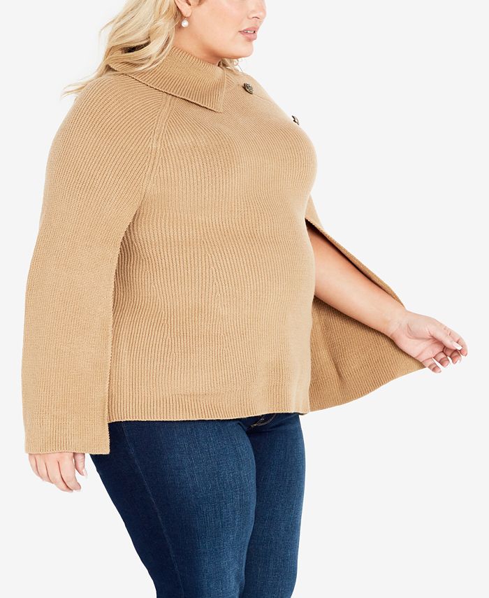 AVENUE Plus Size Dani Button Cape Sweater - Macy's