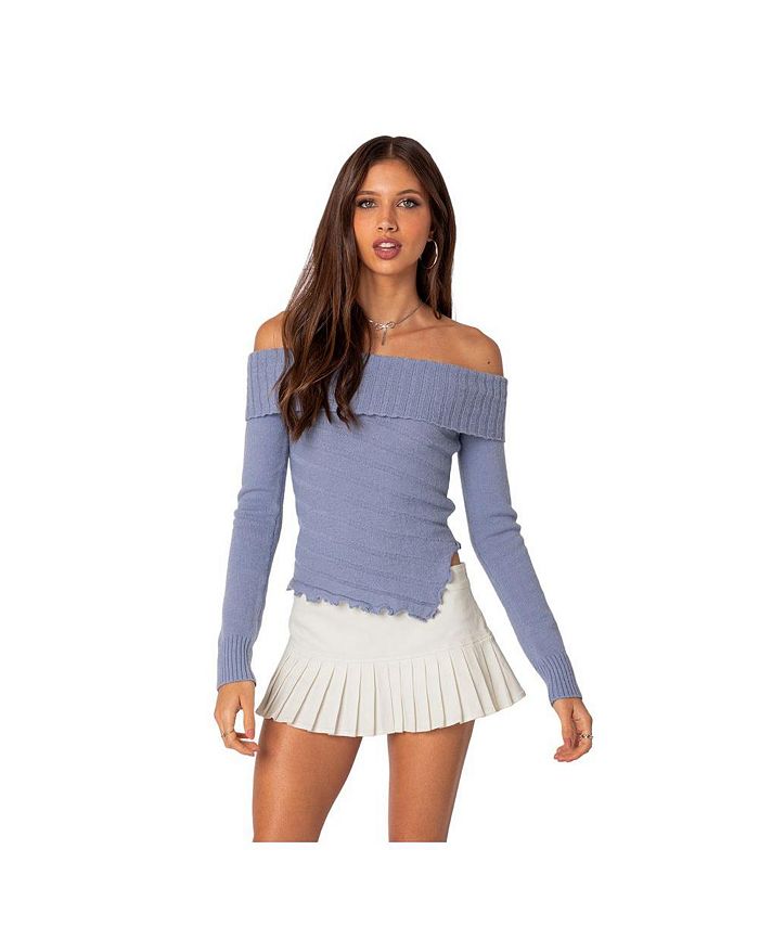 Edikted Women's Sonya fold over knit sweater top - Macy's