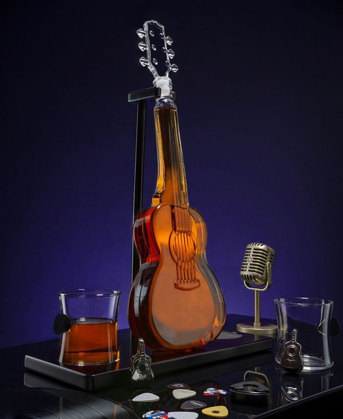 The Wine Savant Guitar Decanter with 10 oz Glasses Set, 4 Piece - Macy's