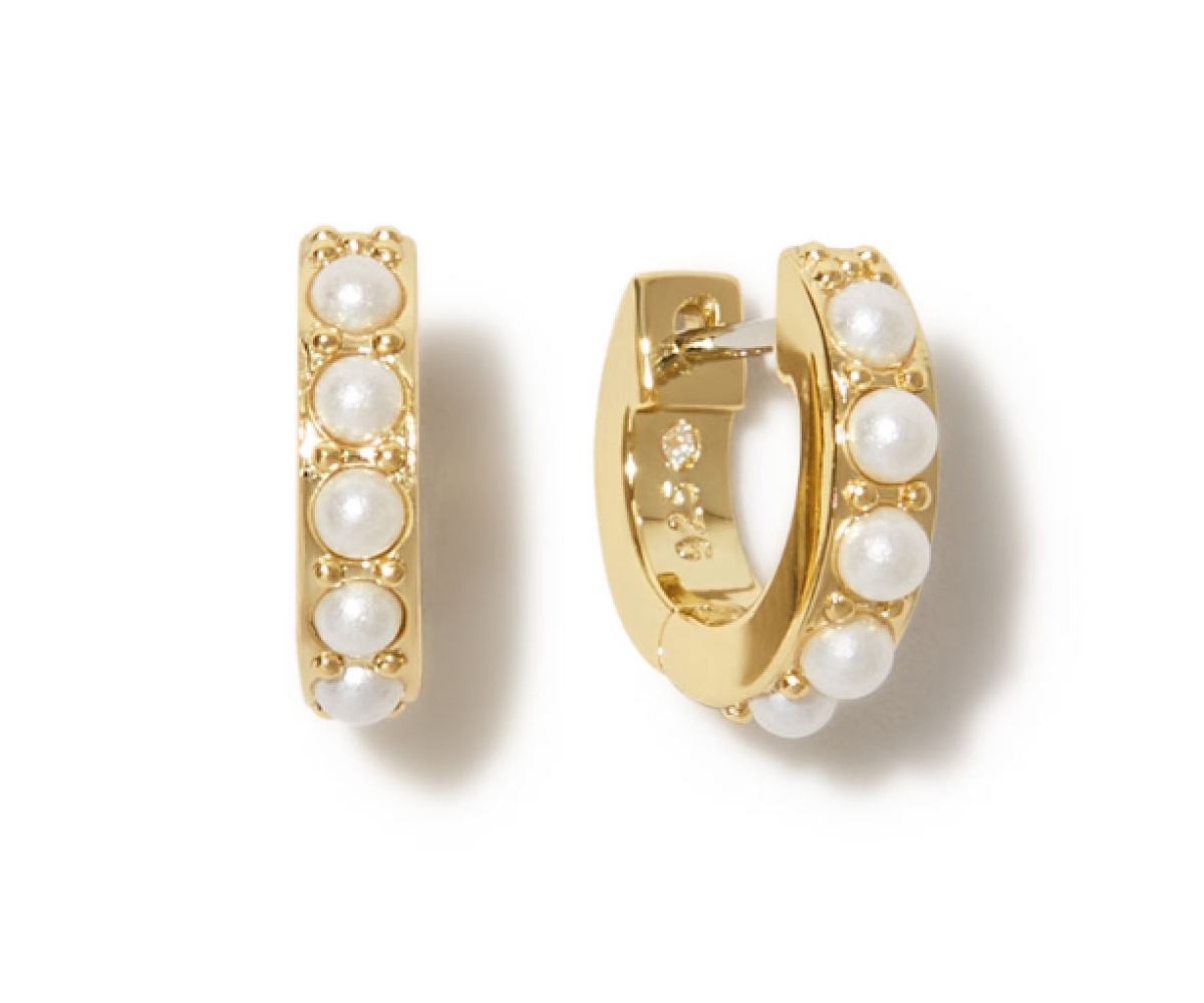 Click here for Ana Luisa Pearl Huggie Hoops - Ashley - Gold  gold... prices