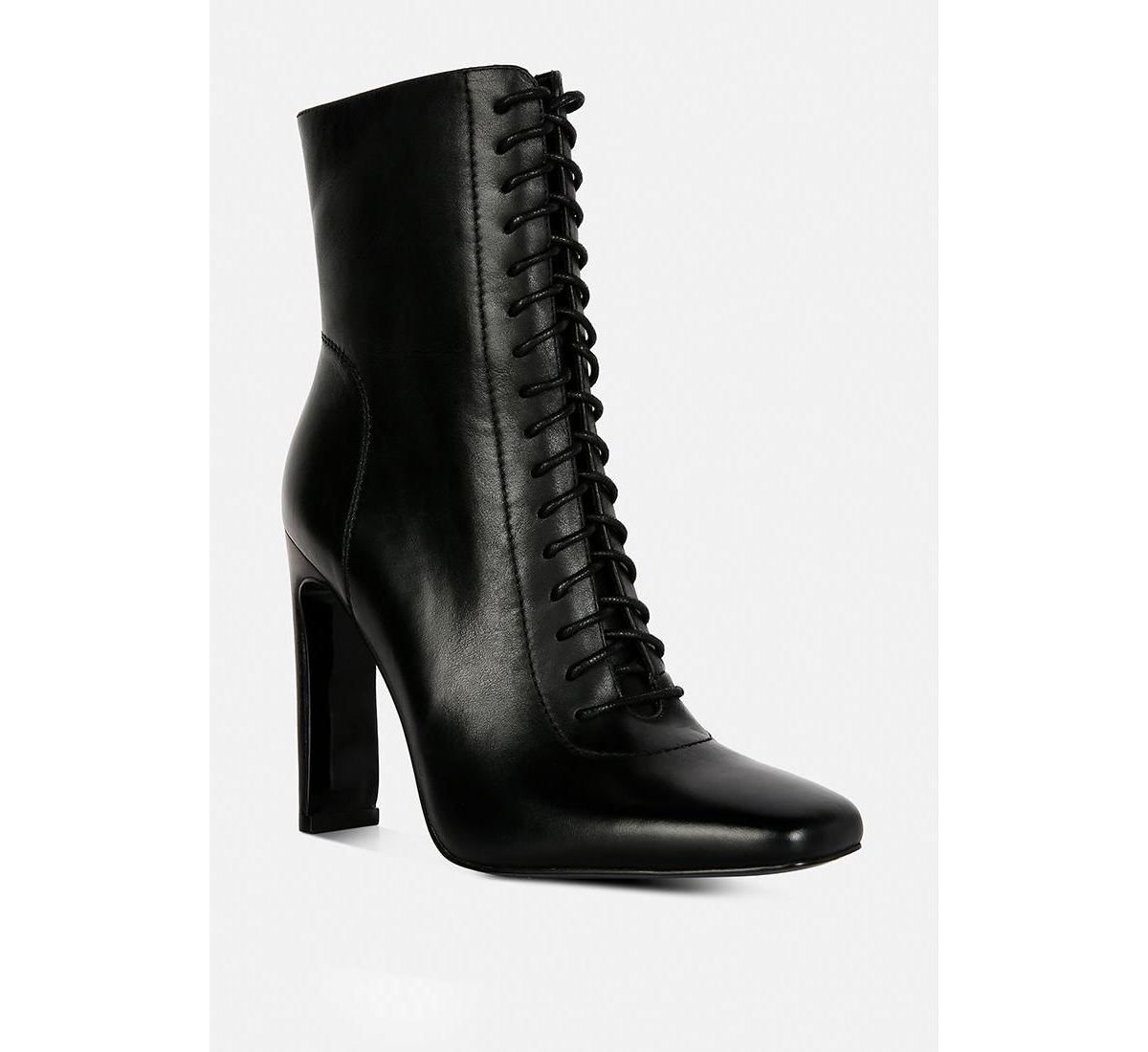 Click here for Wyndham Womens Lace Up Leather Ankle Boots - Black prices