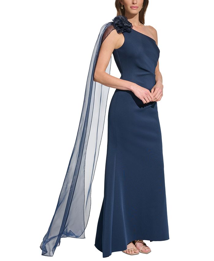 Eliza J Women's Rosette-Trim Draped One-Shoulder Gown - Macy's
