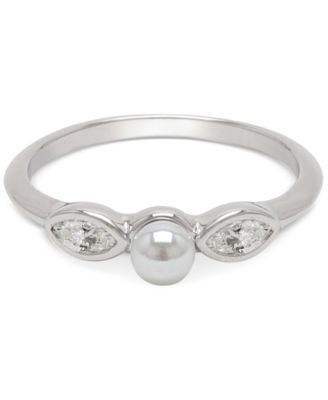 ADORNIA Silver-Tone Marquise Freshwater Pearl (3mm) Ring - Macy's