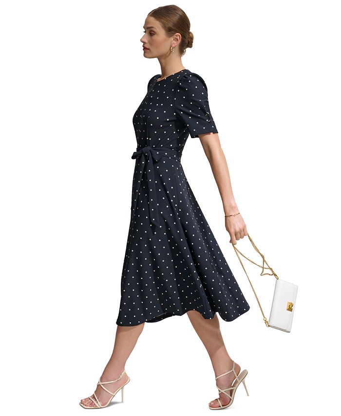 Dkny Womens Polka Dot Puff Sleeve Midi Dress Macys