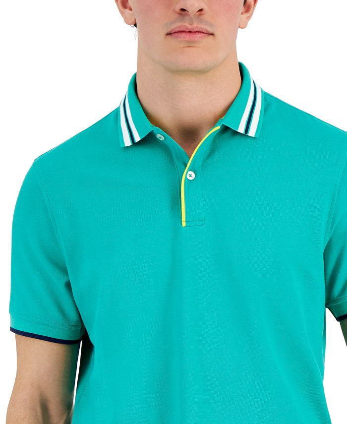 Club Room Mens Short Sleeve Striped Collar Pique Polo Shirt Created