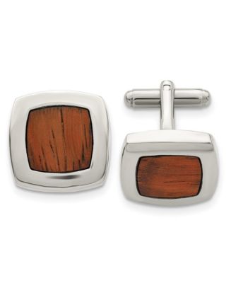 Chisel Stainless Steel Polished Koa Wood Inlay Rounded Square Cufflink ...