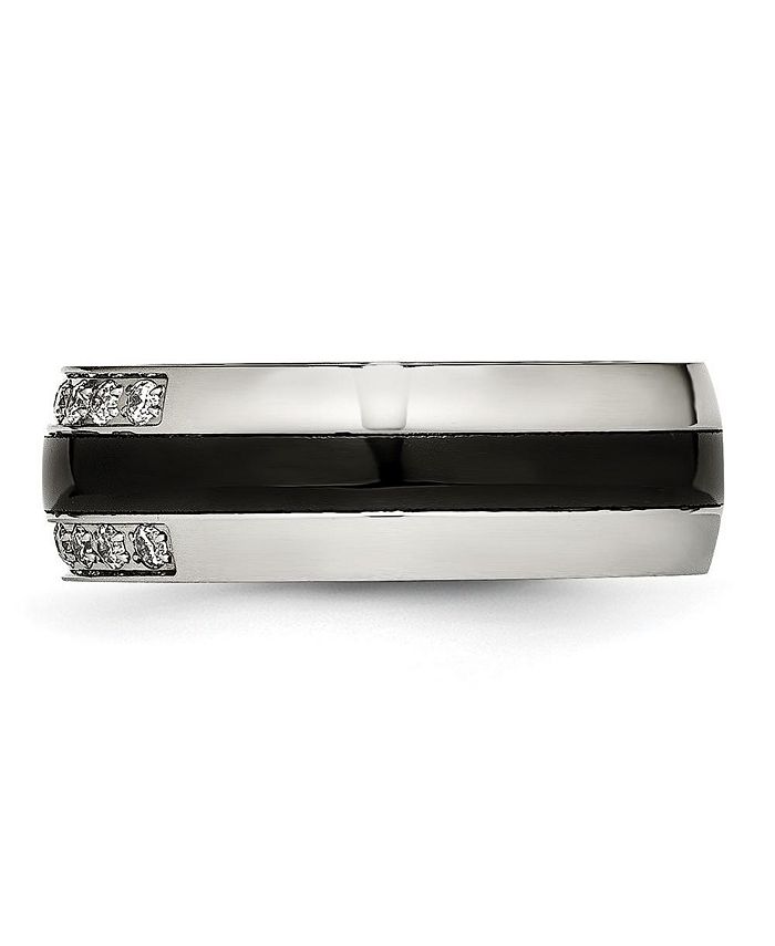 Chisel Stainless Steel Polished with Black Ceramic and CZ Ring - Macy's