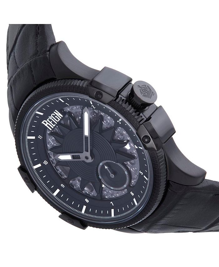 Reign Men Solstice Automatic Semi-Skeleton Leather Strap Watch - Black ...