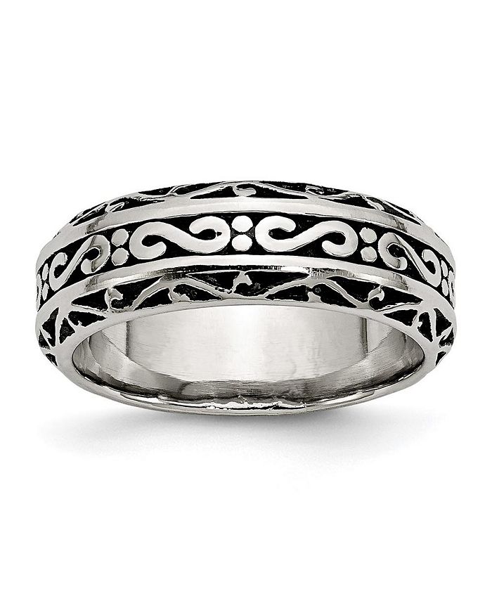 Chisel Stainless Steel Antiqued Polished Swirl Design 7mm Band Ring ...