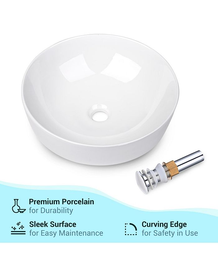 Aquaterior 16" Round Ceramic Bathroom Countertop Vessel Sink w/Pop up ...