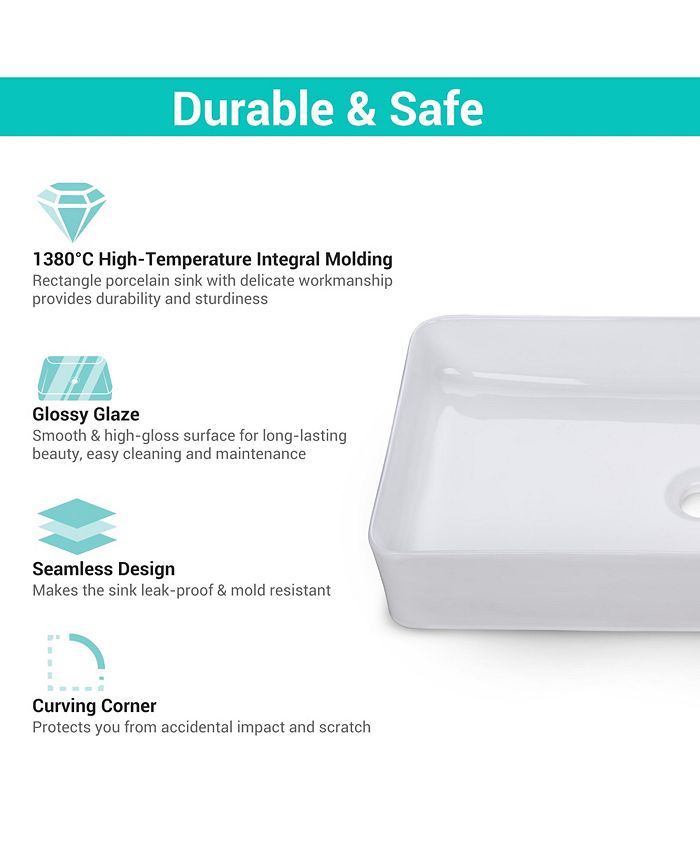 Aquaterior Rectangle Ceramic Bathroom Sink and Gold Vanity Mixer Faucet ...