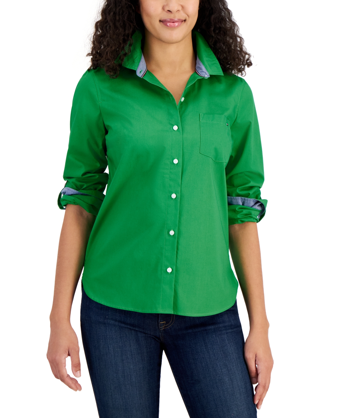 Click here for Tommy Hilfiger Womens Cotton Roll-Tab Button-Up Sh... prices